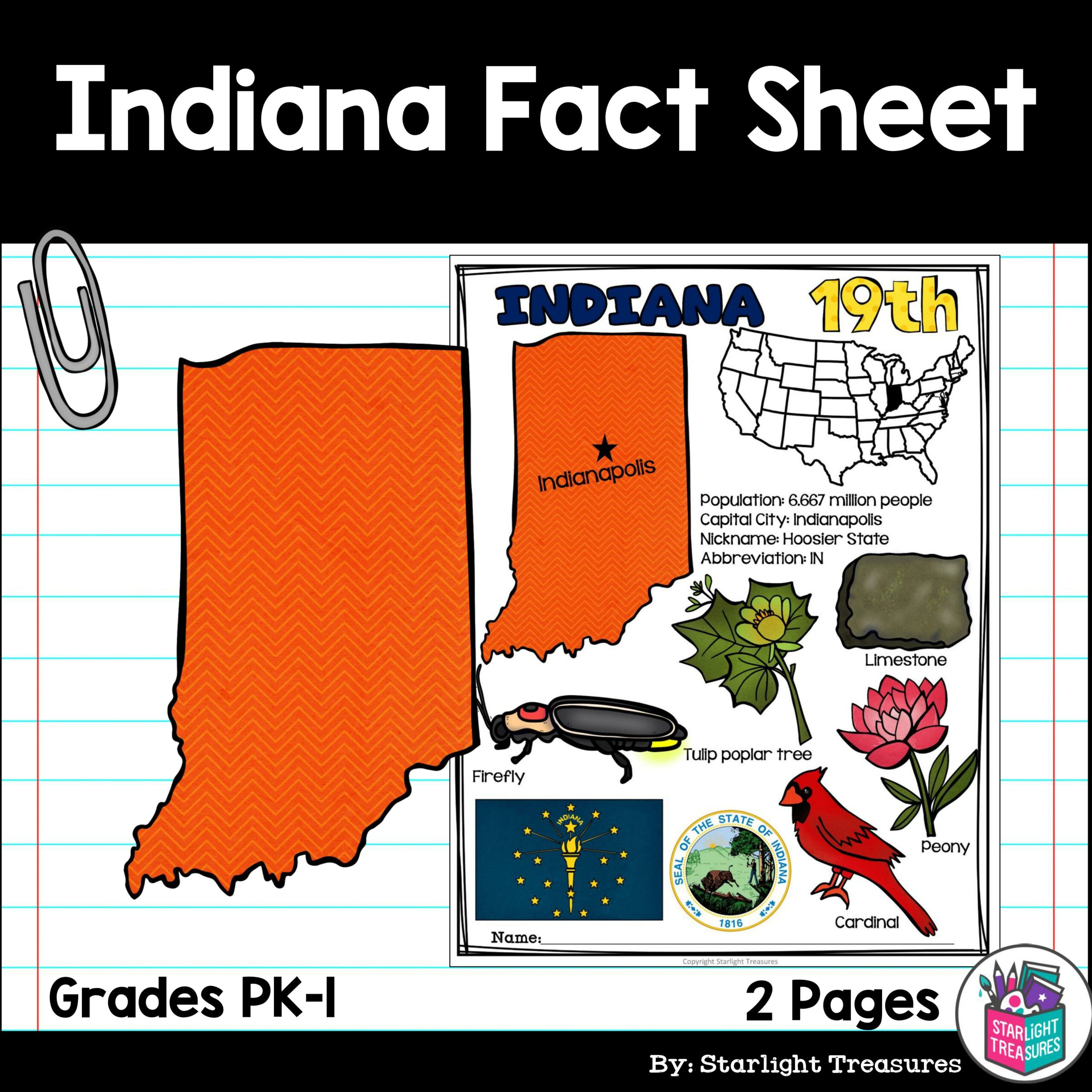 Indiana Fact Sheet for Early Readers - A State Study | Made By Teachers