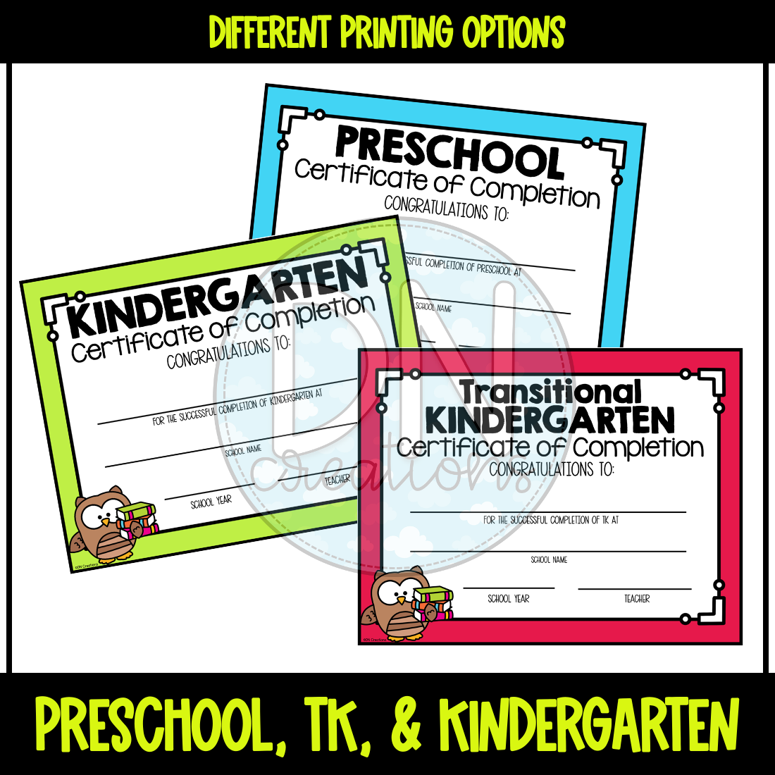 Certificate of Completion for Kindergarten, TK, and Preschool EDITABLE ...