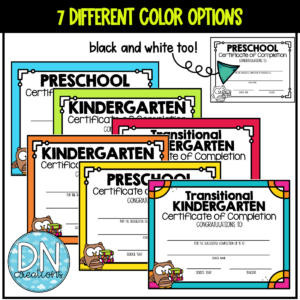 Certificate of Completion for Kindergarten, TK, and Preschool EDITABLE ...