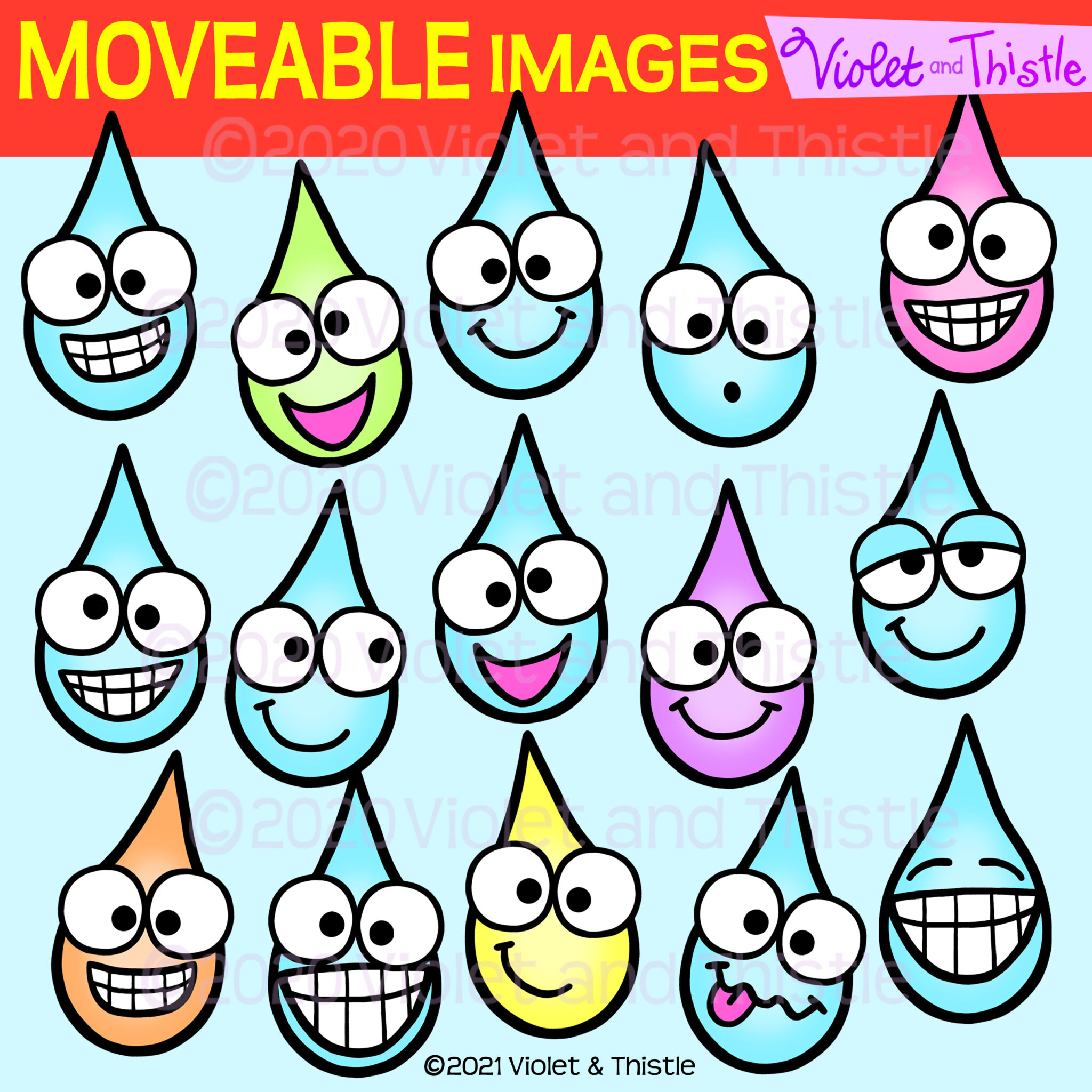 Moveable Raindrop Clipart DIGI Image Pieces Cute Spring Fun Faces Clip ...