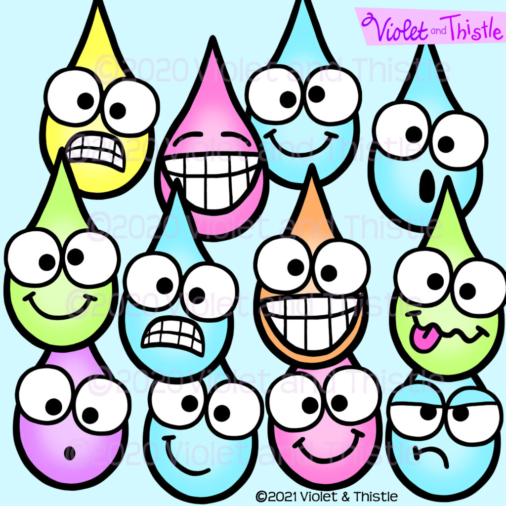 Moveable Raindrop Clipart DIGI Image Pieces Cute Spring Fun Faces Clip ...