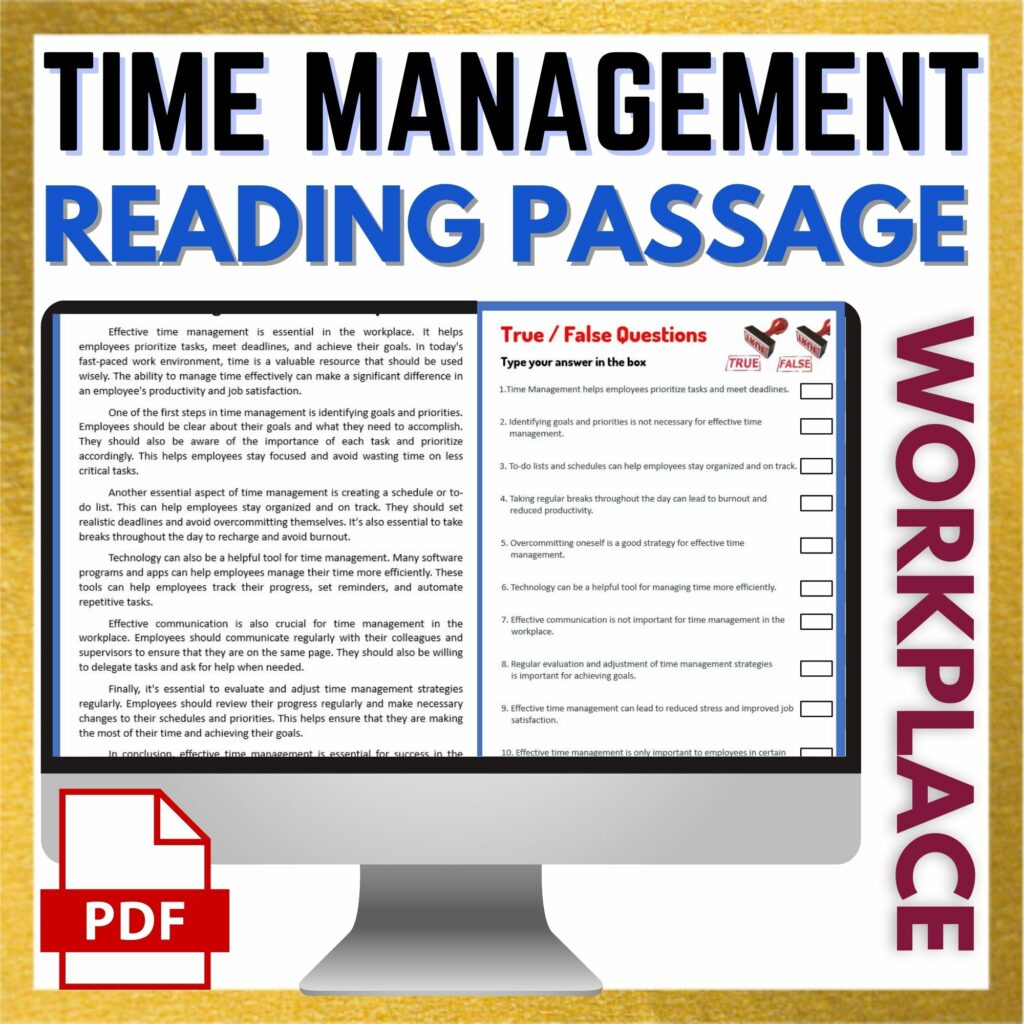 Time Management Reading Passage with Comprehension questions - digital ...