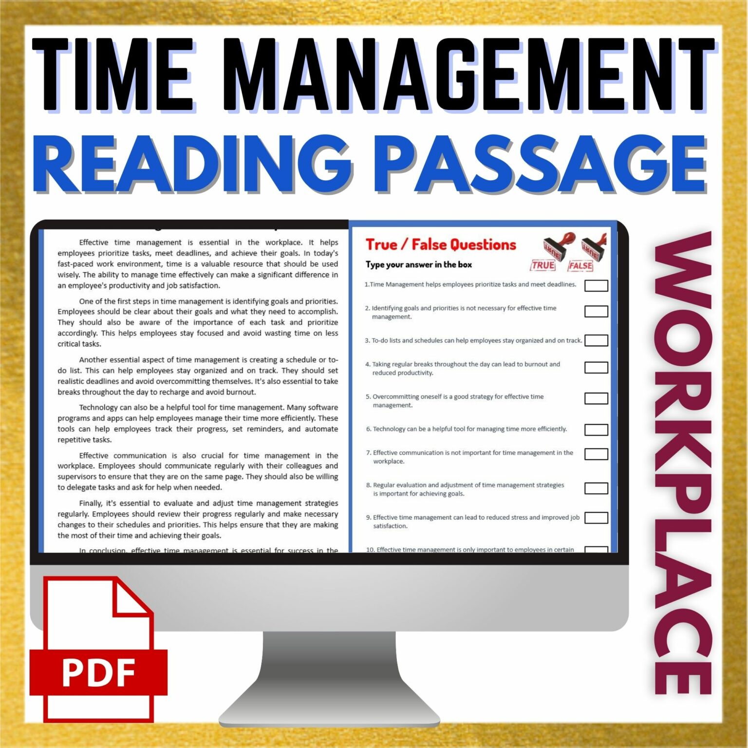 Time Management Reading Passage with Comprehension questions - digital and print | Made By Teachers
