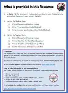 Time Management Reading Passage with Comprehension questions - digital ...