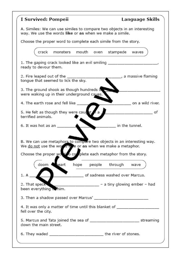 Lauren Tarshis "I Survived the Destruction of Pompeii" worksheets ...