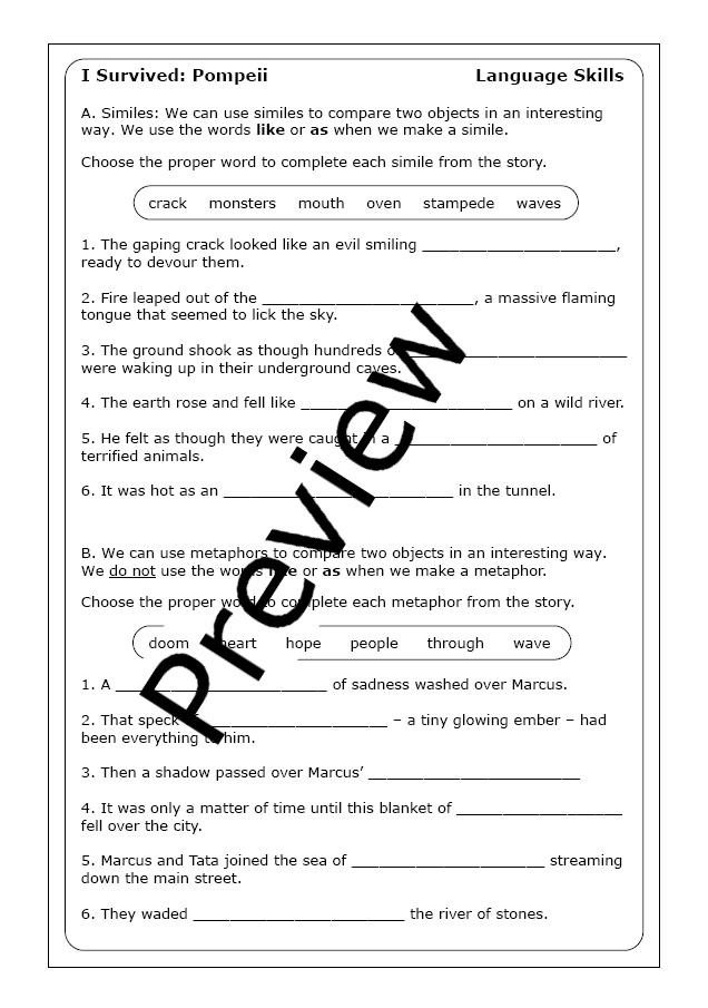 Lauren Tarshis "I Survived the Destruction of Pompeii" worksheets ...