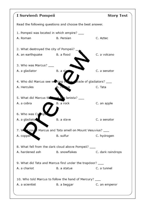 Lauren Tarshis "I Survived the Destruction of Pompeii" worksheets ...