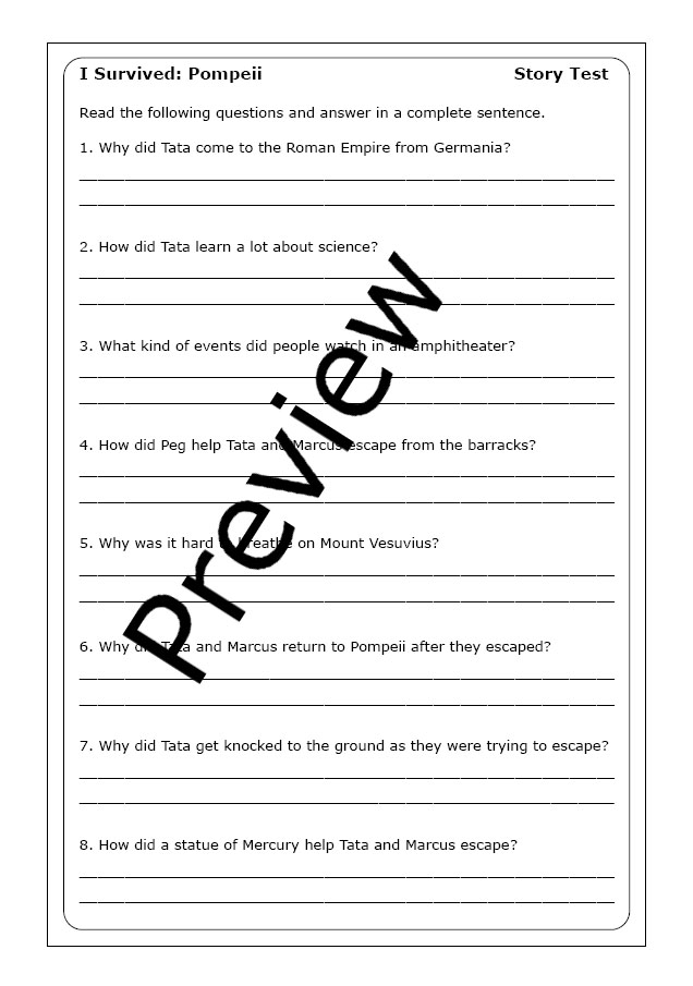 Lauren Tarshis "I Survived the Destruction of Pompeii" worksheets ...