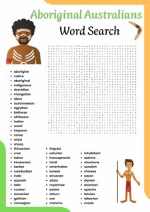 Aboriginal Australians word search Puzzle worksheet activities for kids ...