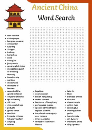 Ancient China word search Puzzle worksheet activities for kids, | Made ...