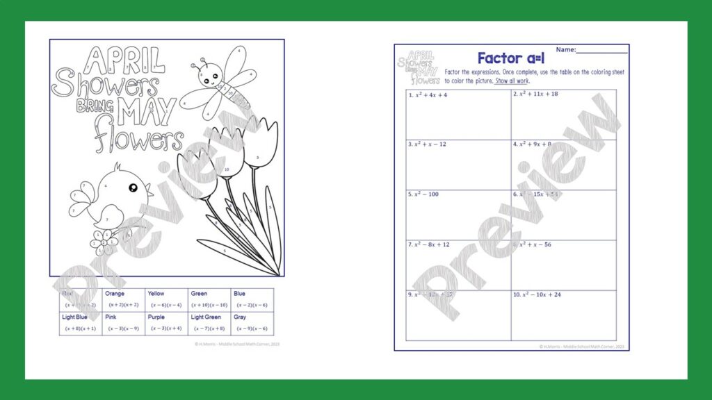 Factoring Polynomial Expressions a=1 and a>1 (greater than 1)Coloring ...