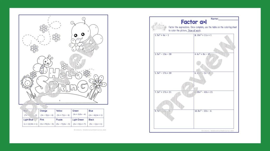 Factoring Polynomial Expressions a=1 and a>1 (greater than 1)Coloring ...