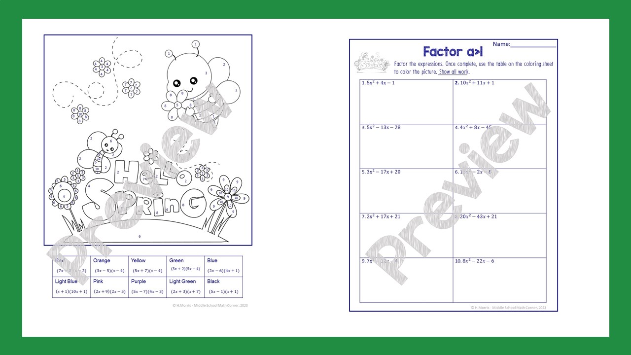 Factoring Polynomial Expressions a=1 and a>1 (greater than 1)Coloring ...