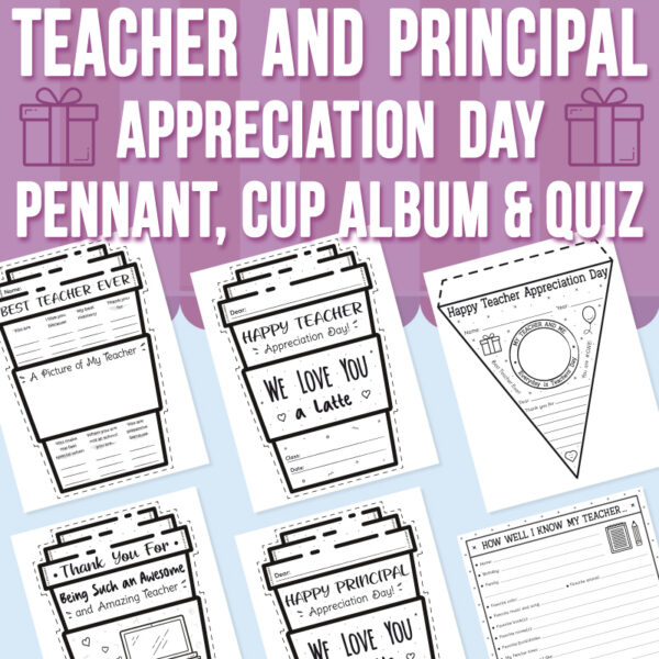 Teacher Principal Appreciation Day Pennant, Cup Album and Quiz BUNDLE ...