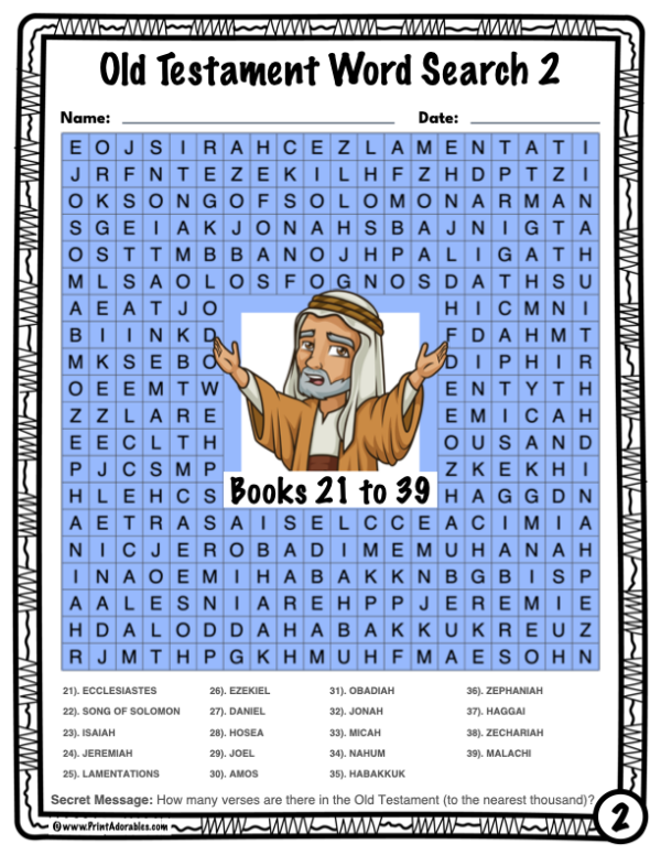 Books of the Old Testament Bible Word Search Puzzle Activity Worksheet ...