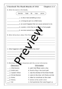 Lauren Tarshis "I Survived the Shark Attacks of 1916" worksheets | Made ...