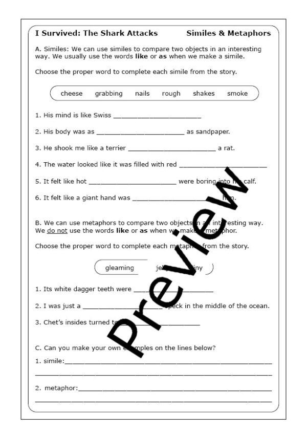Lauren Tarshis "I Survived the Shark Attacks of 1916" worksheets | Made ...