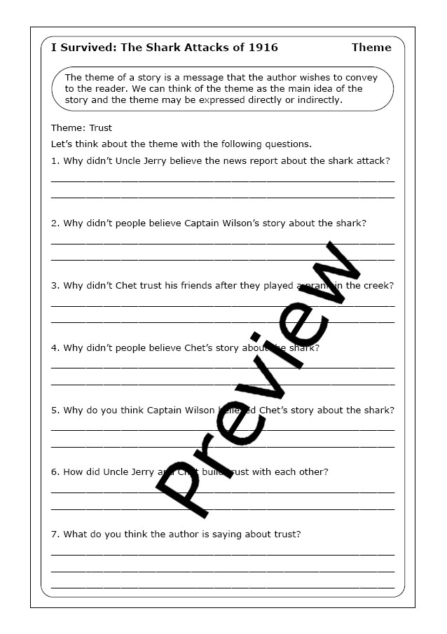 Lauren Tarshis "I Survived the Shark Attacks of 1916" worksheets | Made ...