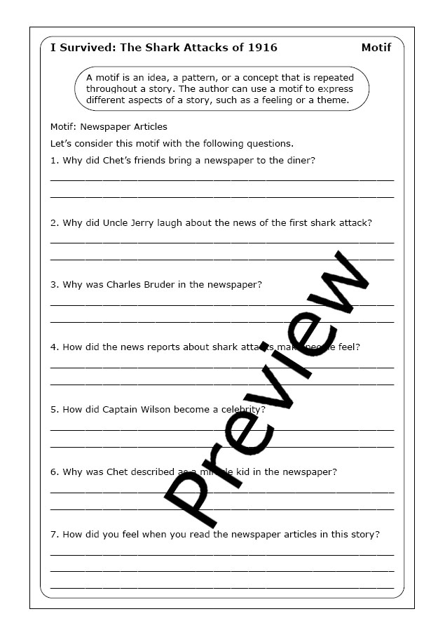 Lauren Tarshis "I Survived the Shark Attacks of 1916" worksheets | Made ...