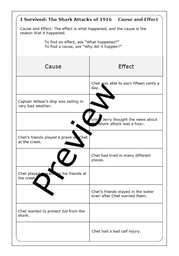 Lauren Tarshis "I Survived the Shark Attacks of 1916" worksheets | Made ...