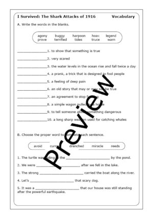 Lauren Tarshis "I Survived the Shark Attacks of 1916" worksheets | Made ...