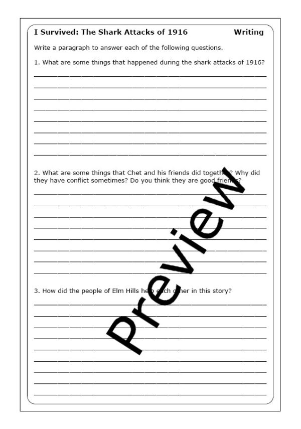 Lauren Tarshis "I Survived the Shark Attacks of 1916" worksheets | Made ...