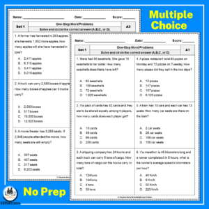 One Step Word Problems Worksheets – Set 1 | Add, Subtract, Multiply or ...
