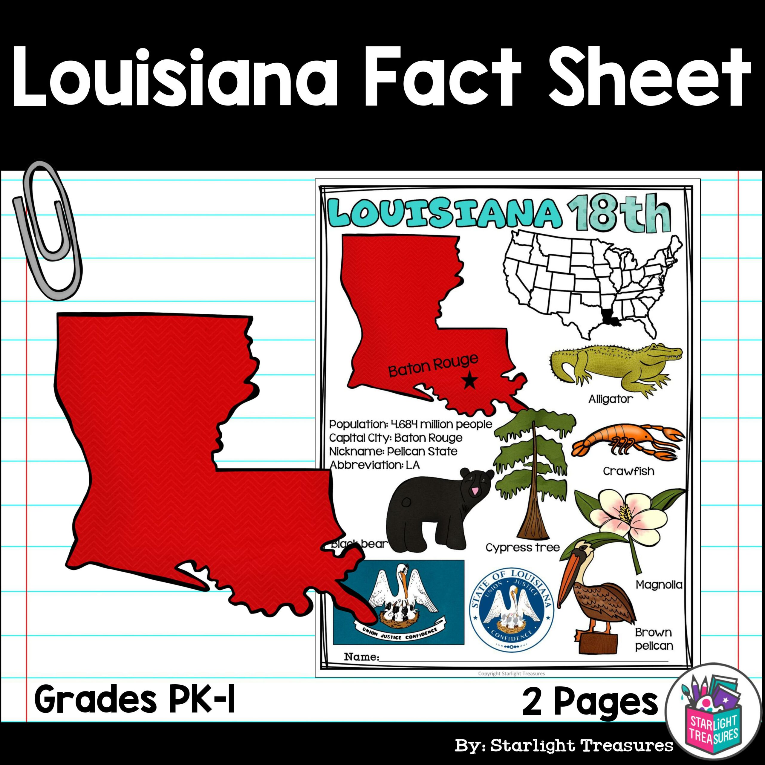 Louisiana Fact Sheet for Early Readers - A State Study | Made By Teachers