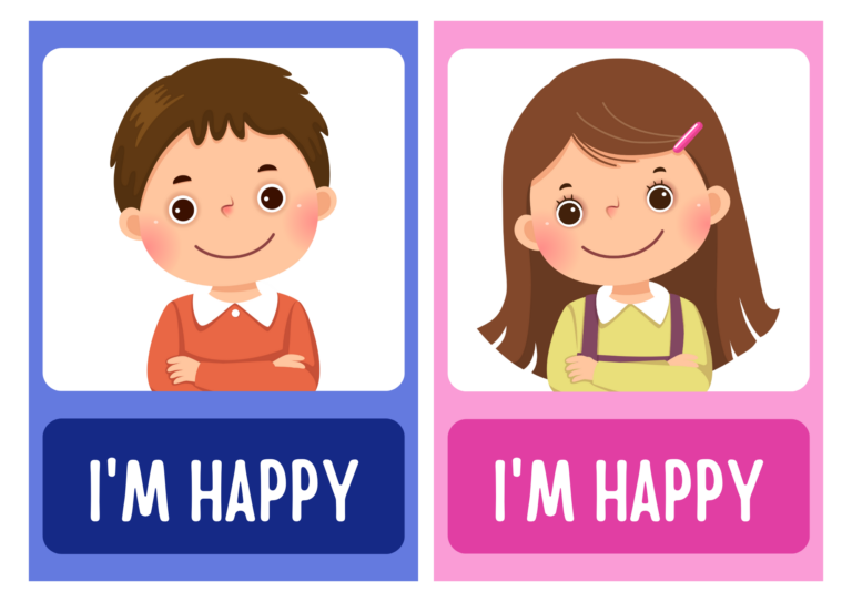 Pink and Blue cute feelings and emotions flashcards A4 | Made By Teachers