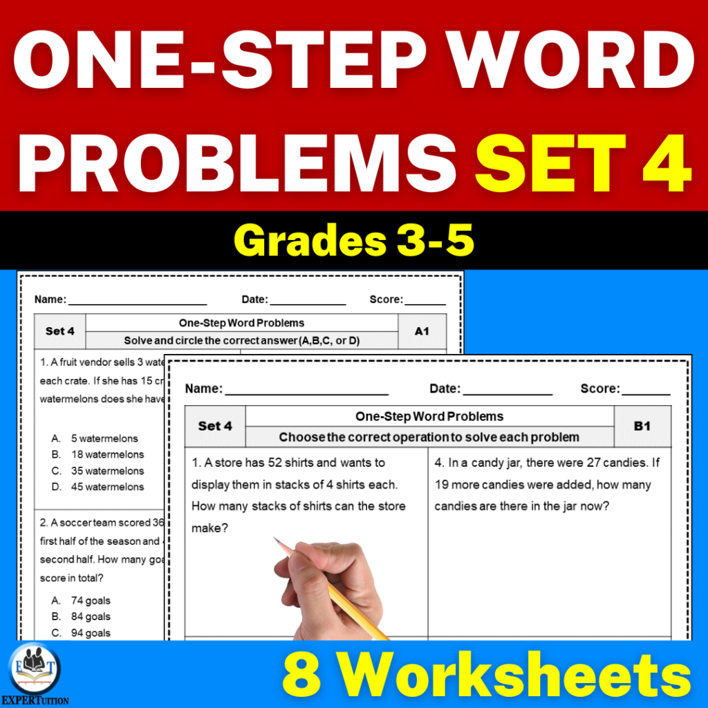 One Step Word Problems Worksheets – Set 4 | All Operations | Made By ...