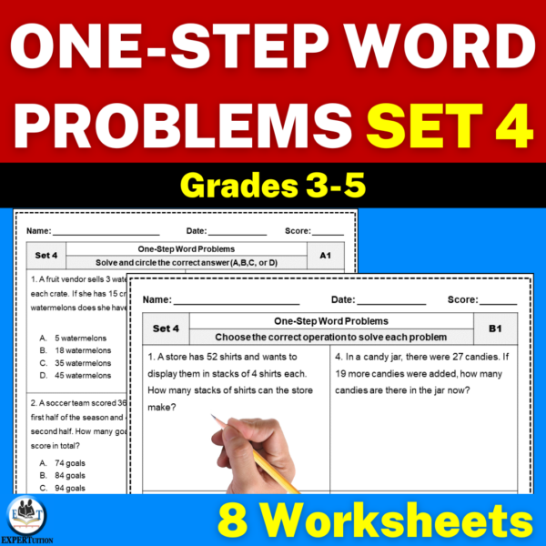 One Step Word Problems Worksheets – Set 4 | All Operations | Made By ...