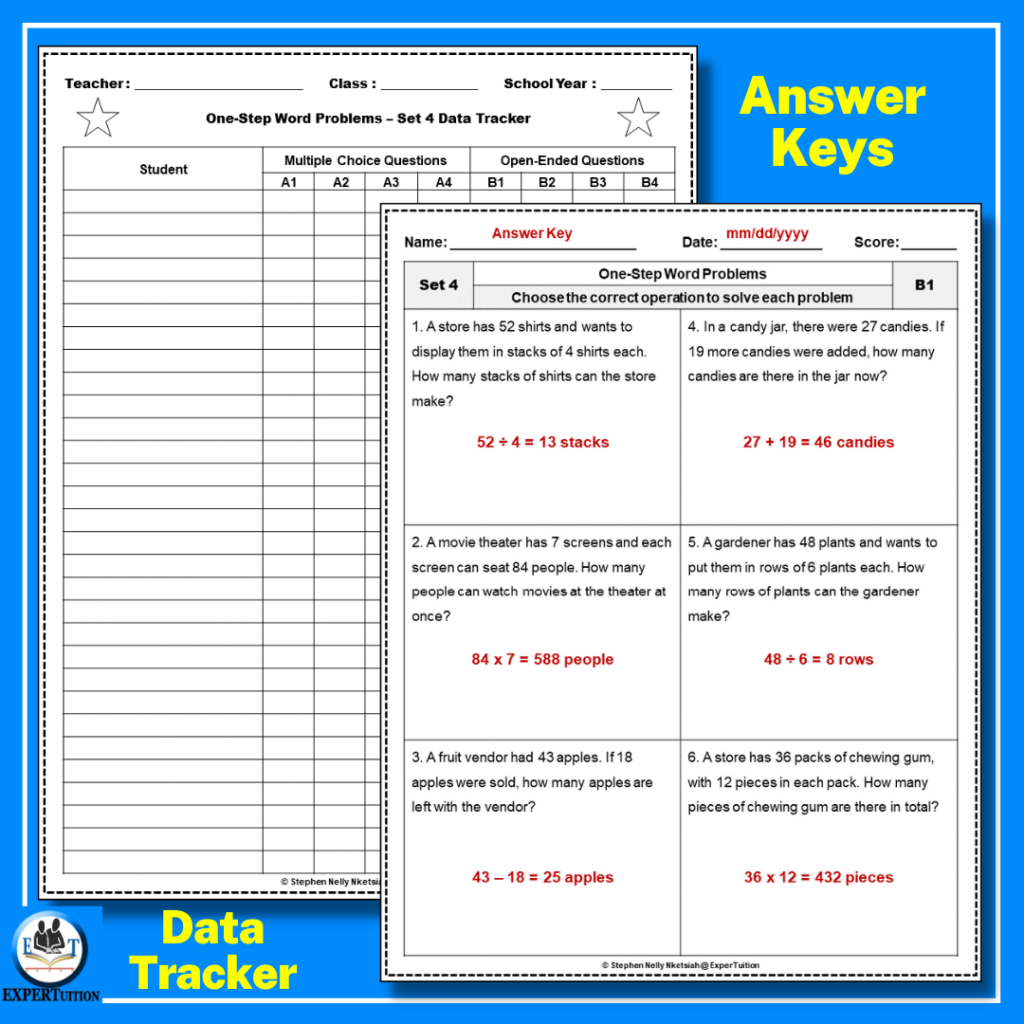 One Step Word Problems Worksheets – Set 4 | All Operations | Made By ...
