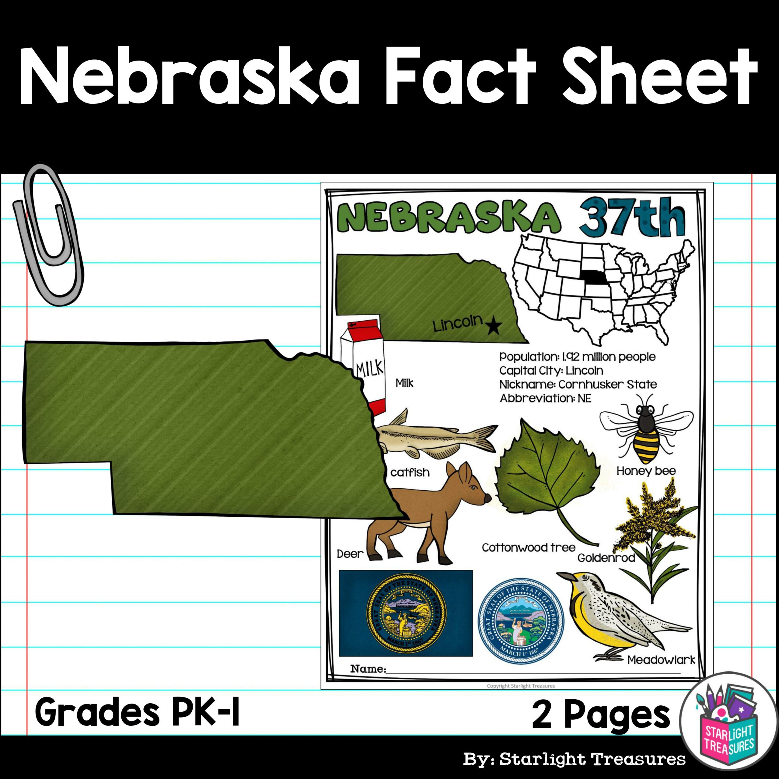 Nebraska Fact Sheet for Early Readers - A State Study | Made By Teachers