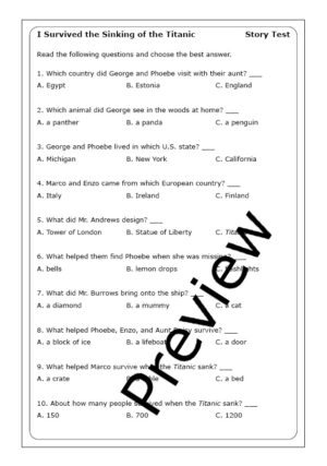 Lauren Tarshis "I Survived the Sinking of the Titanic, 1912" worksheets ...