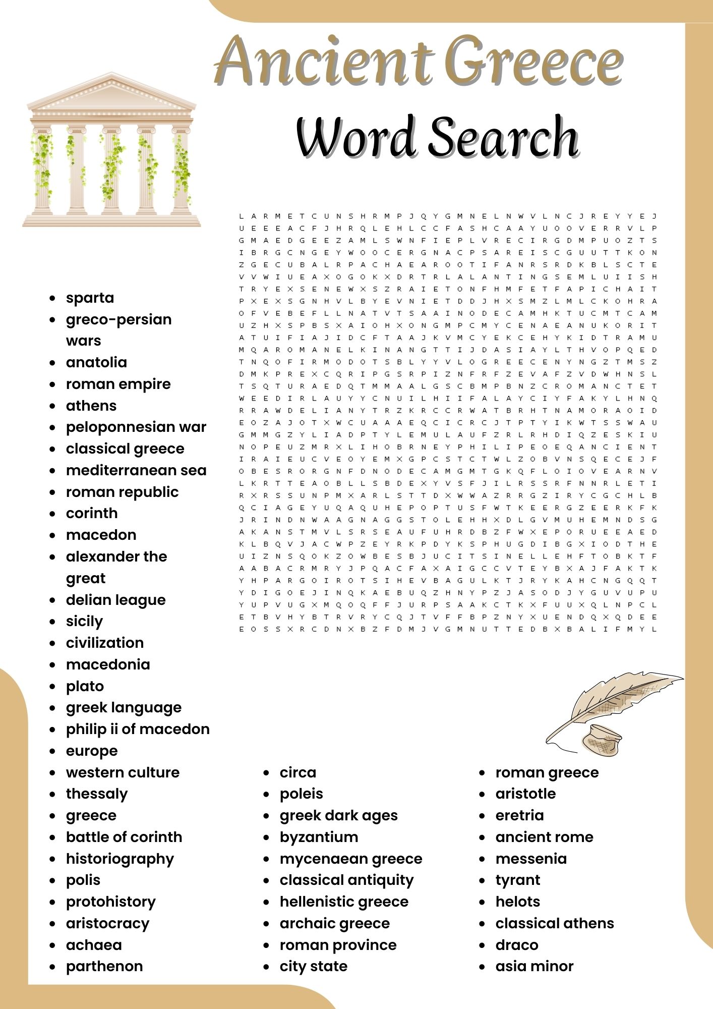 Ancient Greece Word Search Puzzle Worksheet Activities For Kids Made