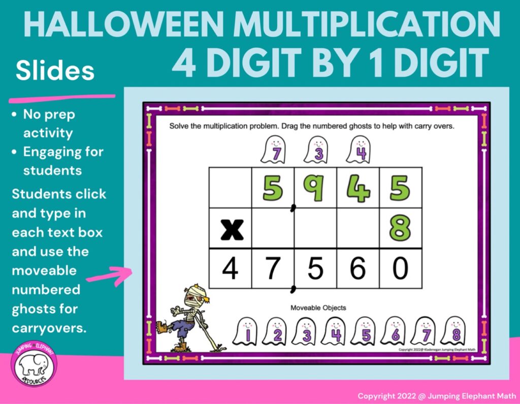 Halloween 4 Digit by 1 Digit Multiplication Google Slides and ...