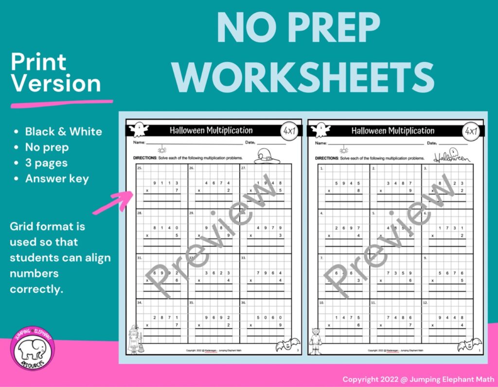 Halloween 4 Digit by 1 Digit Multiplication Google Slides and ...