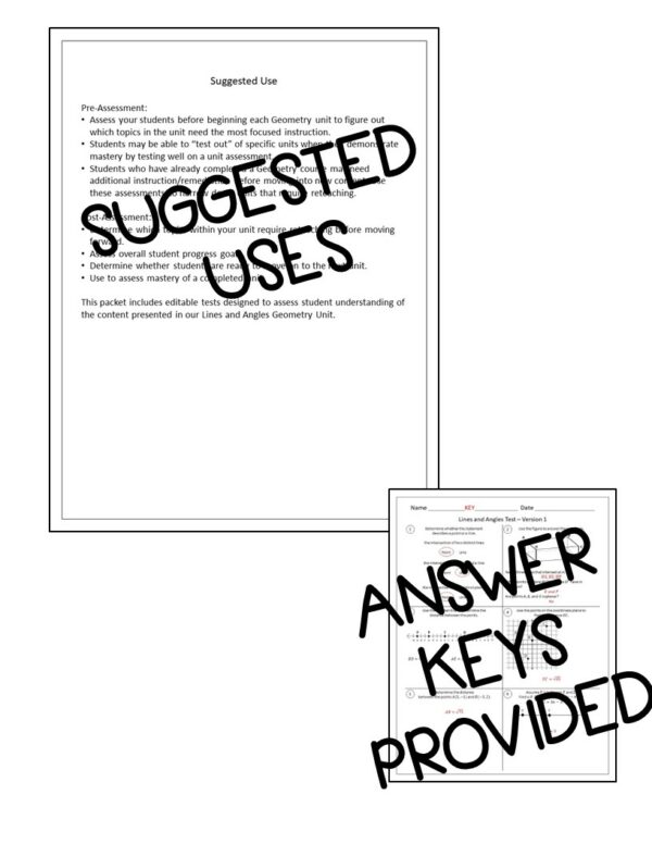 Lines and Angles Tests - Geometry Editable Assessments | Made By Teachers