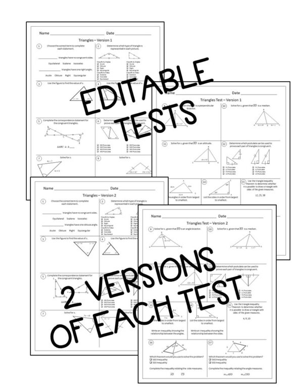 Triangles Tests - Geometry Editable Assessments | Made By Teachers