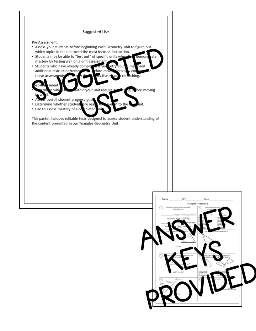 Triangles Tests - Geometry Editable Assessments | Made By Teachers