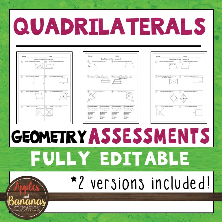 Quadrilaterals Tests - Geometry Editable Assessments | Made By Teachers