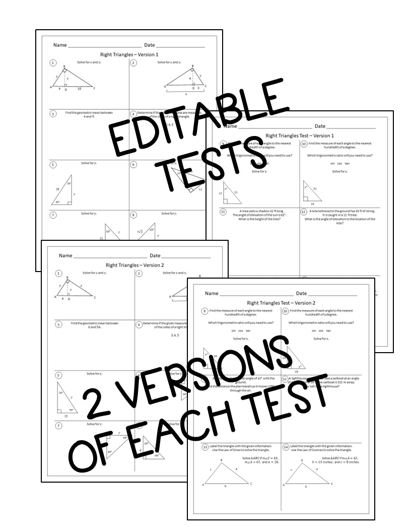 Right Triangles Tests - Geometry Editable Assessments | Made By Teachers