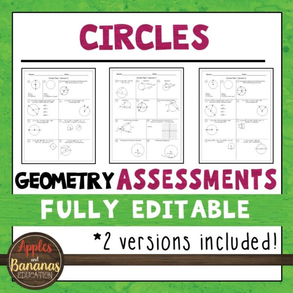 Circles Tests - Geometry Editable Assessments | Made By Teachers