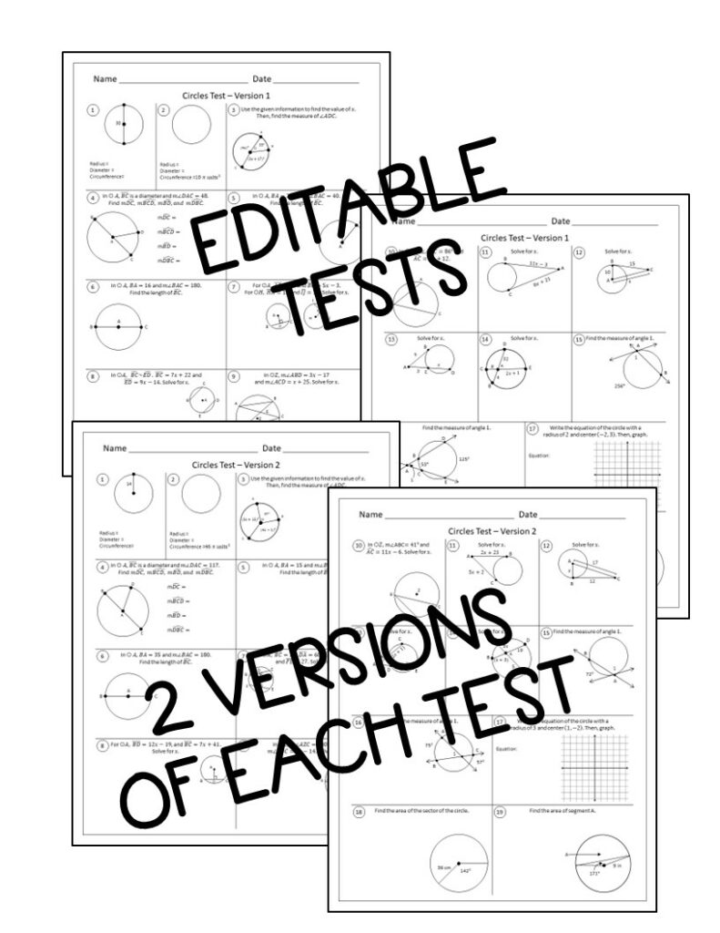 Circles Tests - Geometry Editable Assessments | Made By Teachers