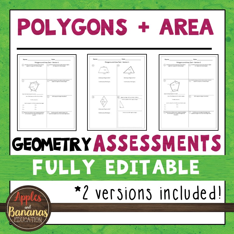 Polygons and Area Tests - Geometry Editable Assessments | Made By Teachers