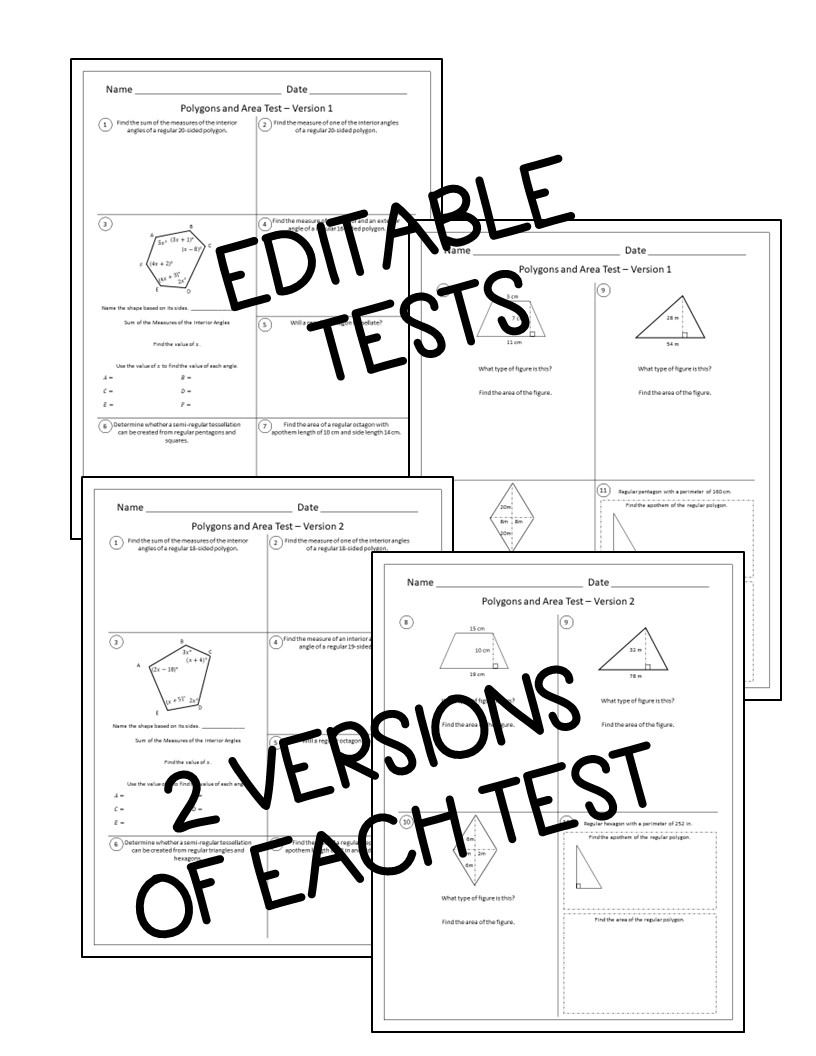 Polygons and Area Tests - Geometry Editable Assessments | Made By Teachers