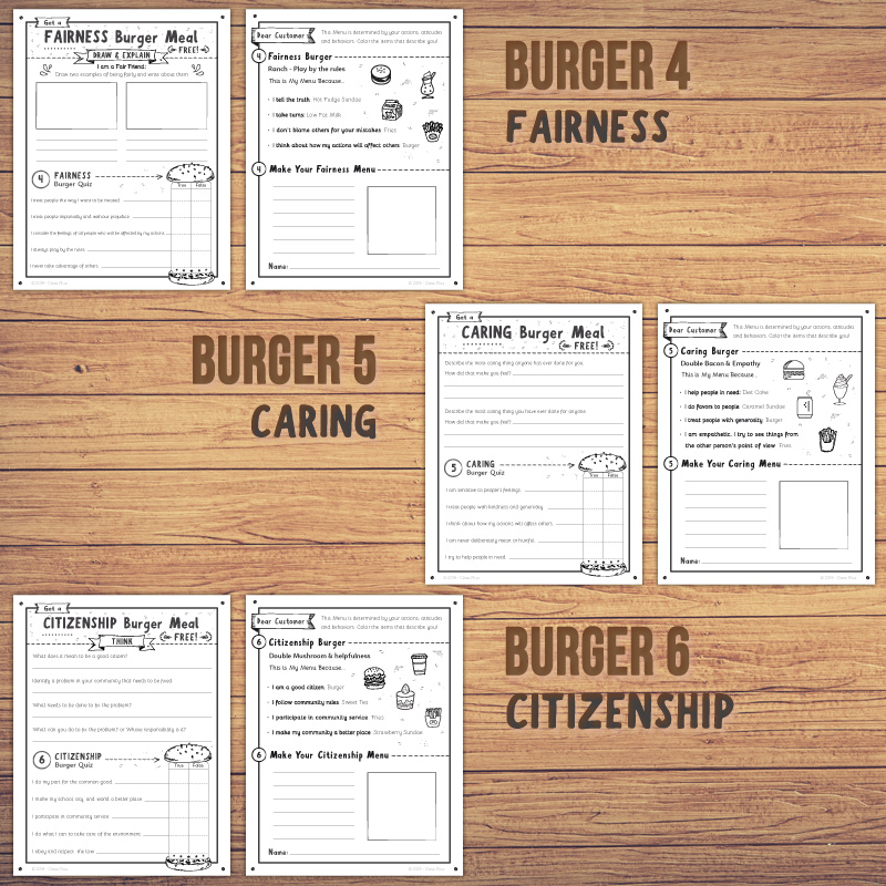 Character Education My Burger Menu, Printable and Reflection Worksheets ...