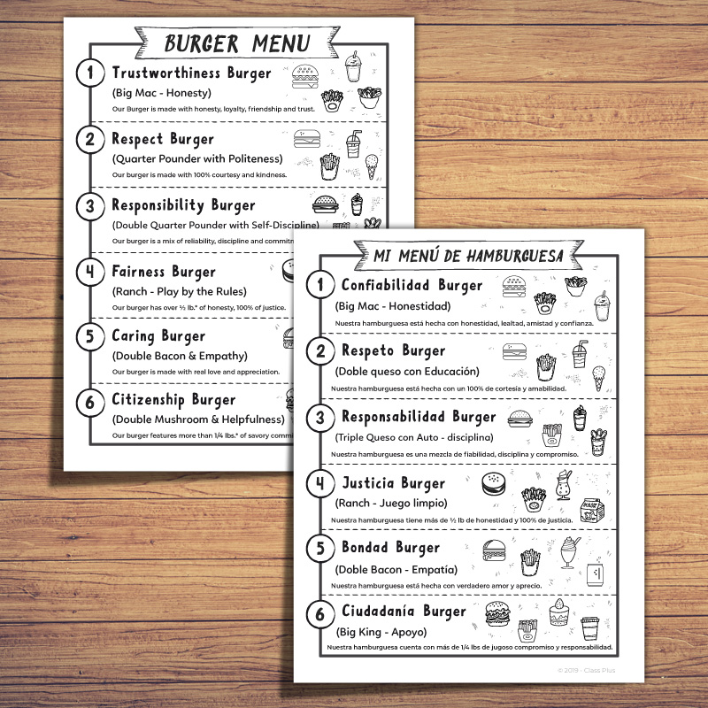 Character Education | My Burger Menu BUNDLE | Made By Teachers