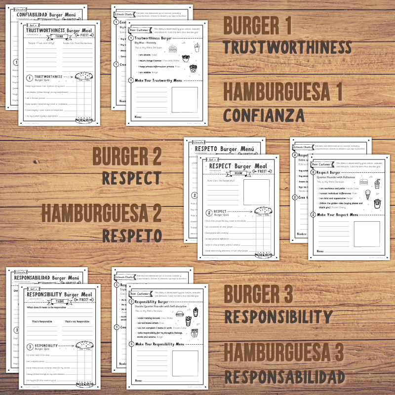 Character Education My Burger Menu BUNDLE, Printable and Reflection ...
