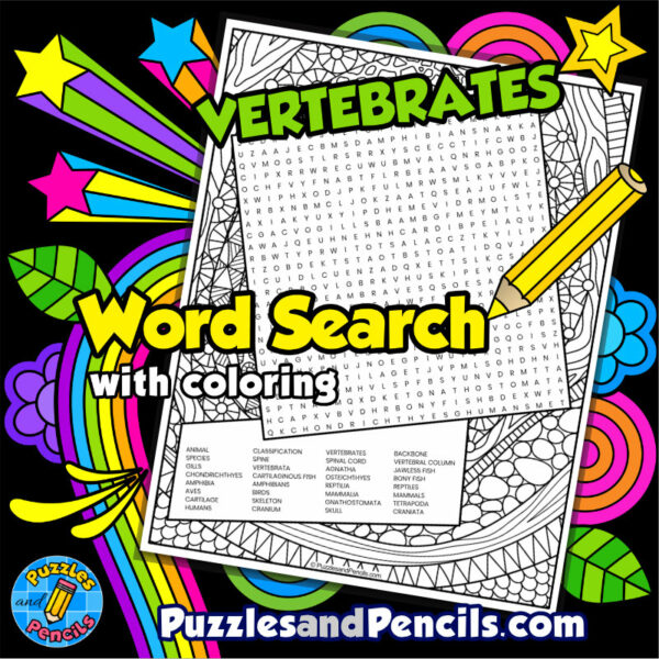 Vertebrates Word Search Puzzle with Coloring | Animal Classification ...